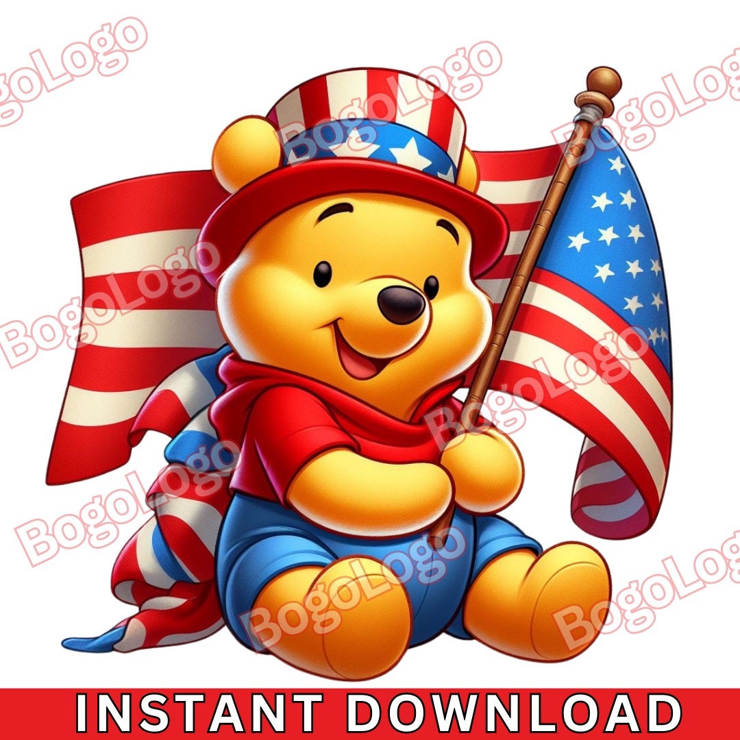 Pooh Bear Fourth of July Png USA America Png Patriotic Flag Png Independence Day Png Winnie Pooh ...