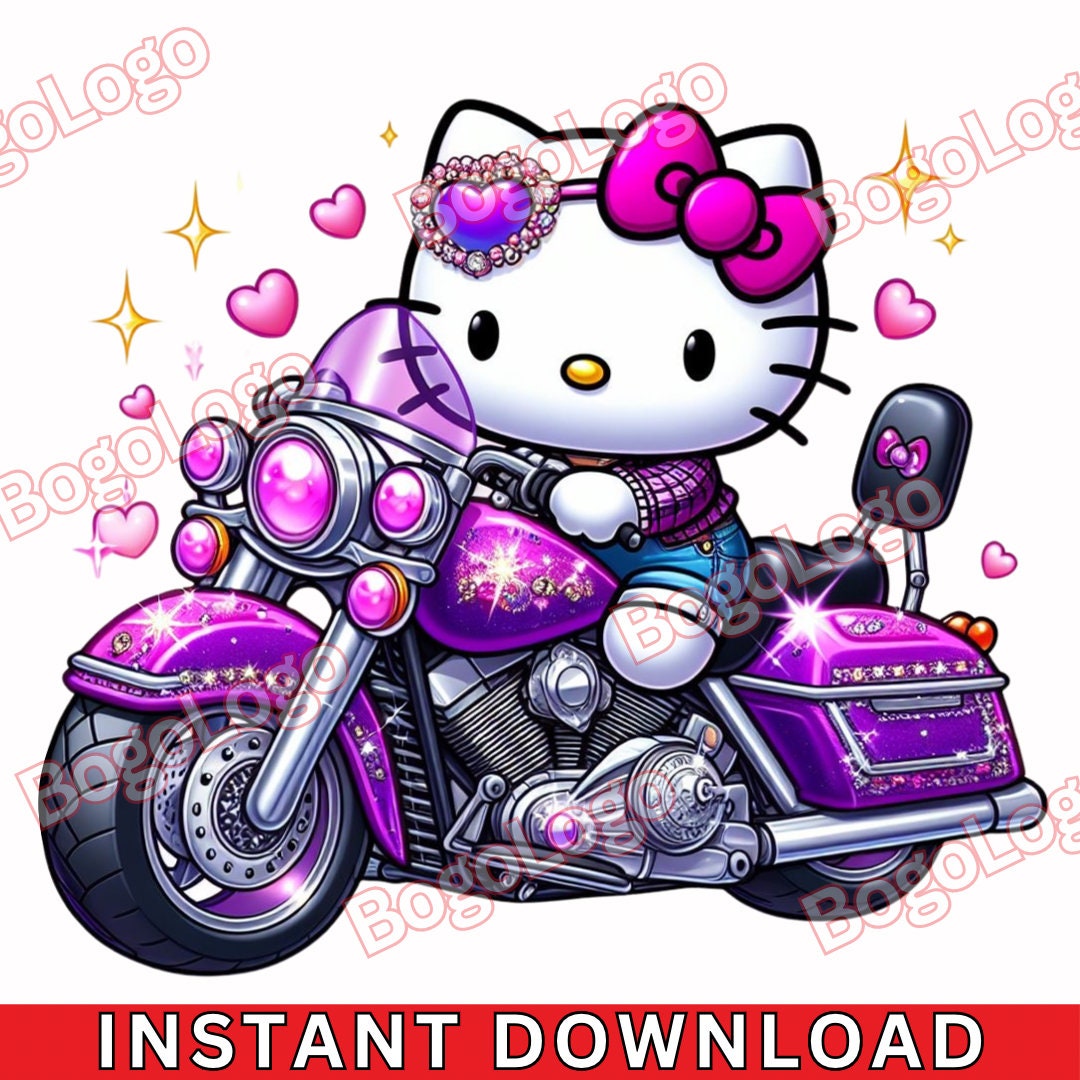 Hello Bling Purple Motorcycle Kitty PNG Sparkles Hearts PNG Purple ...