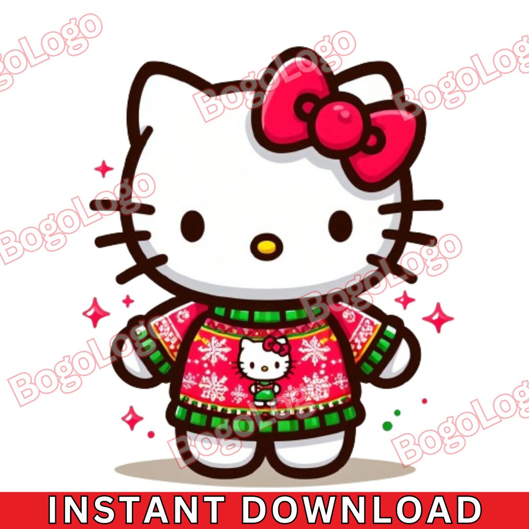 Hello Ugly Sweater Kitty PNG Ugly Sweater Red Bow Hello Sweater Kitty ...