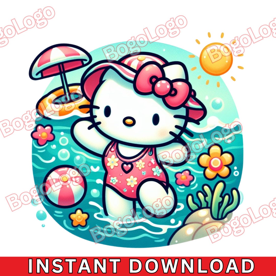Kitty Girl Beach PNG Swimming Sunny Beach Day Swimsuit Beach Kitty ...