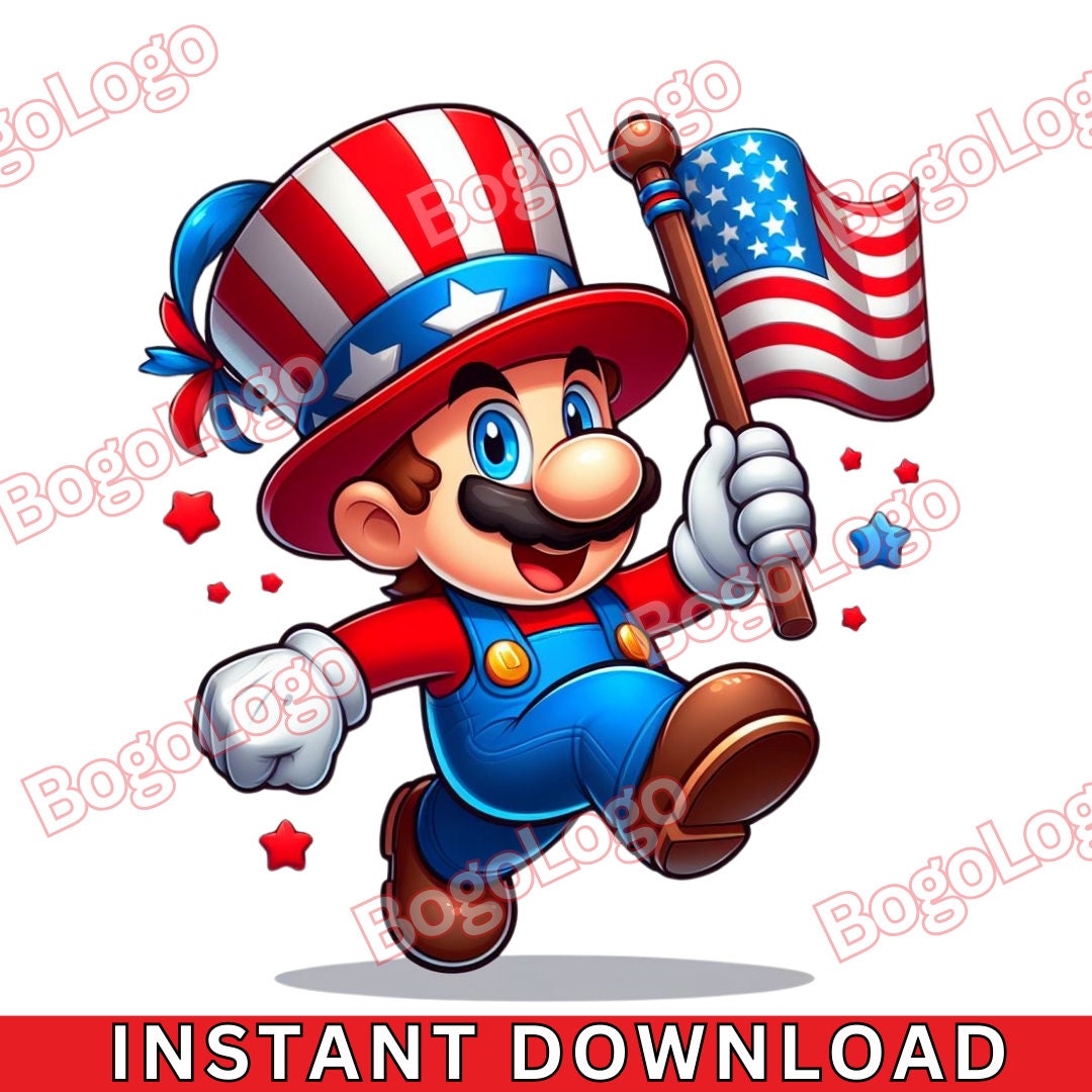 Mario Fourth of July Png USA America Png Patriotic Flag Png ...