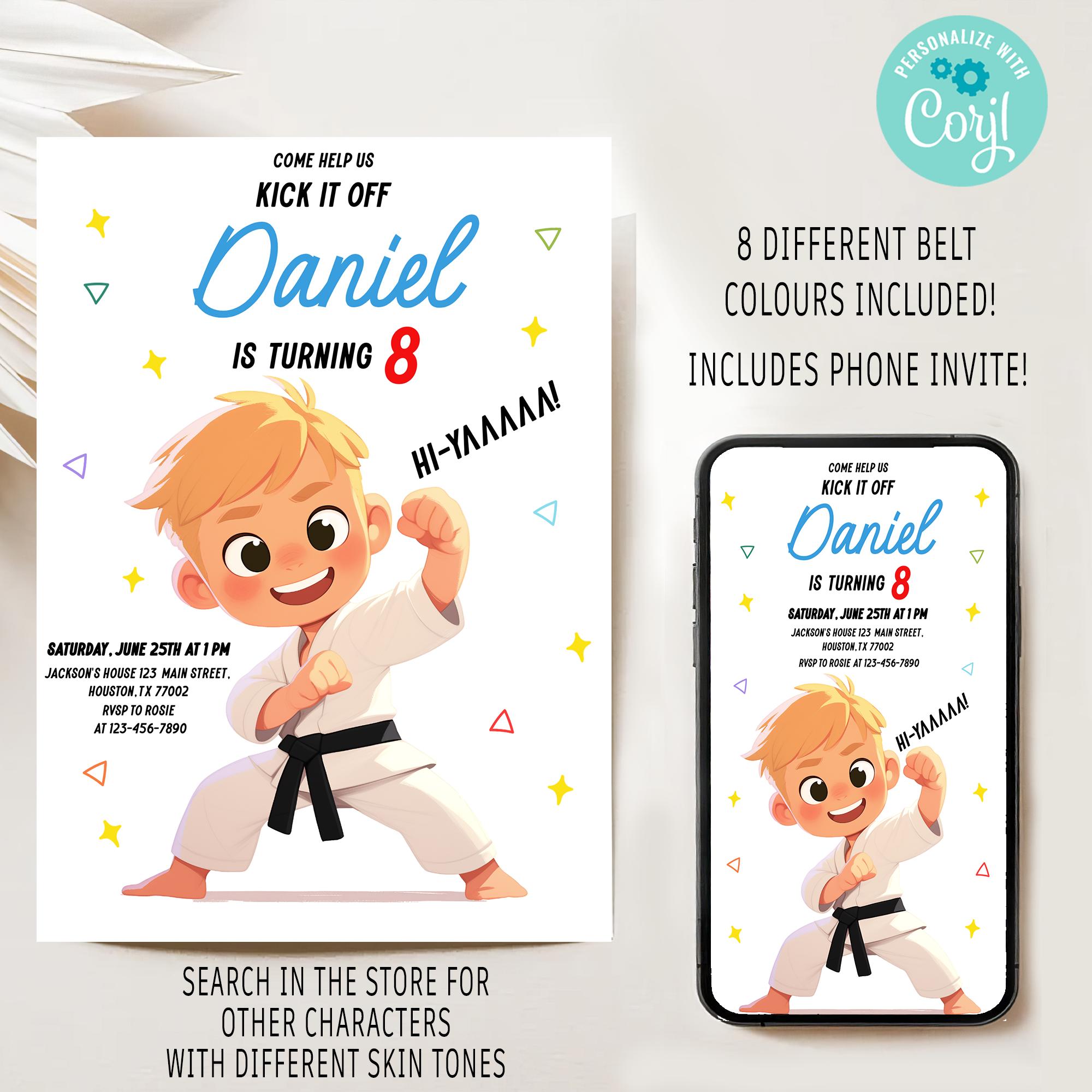 Karate Birthday Invitation: Martial Arts Party, Editable Template ...