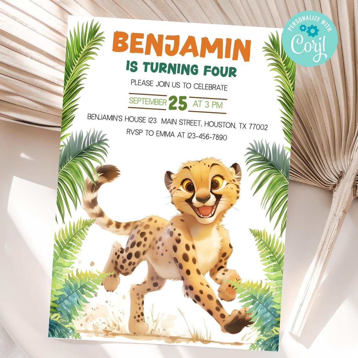 Cheetah Birthday Invitation: Safari Jungle Party Invite (digital ...