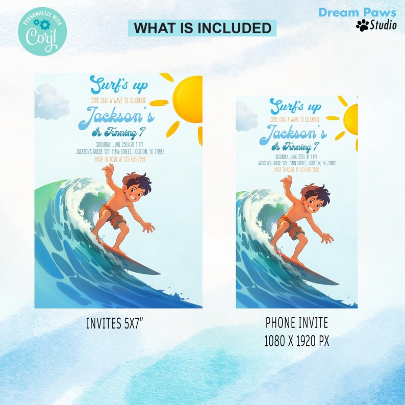Surf Birthday Party Invitation: Beach Theme, Editable Template (digital ...