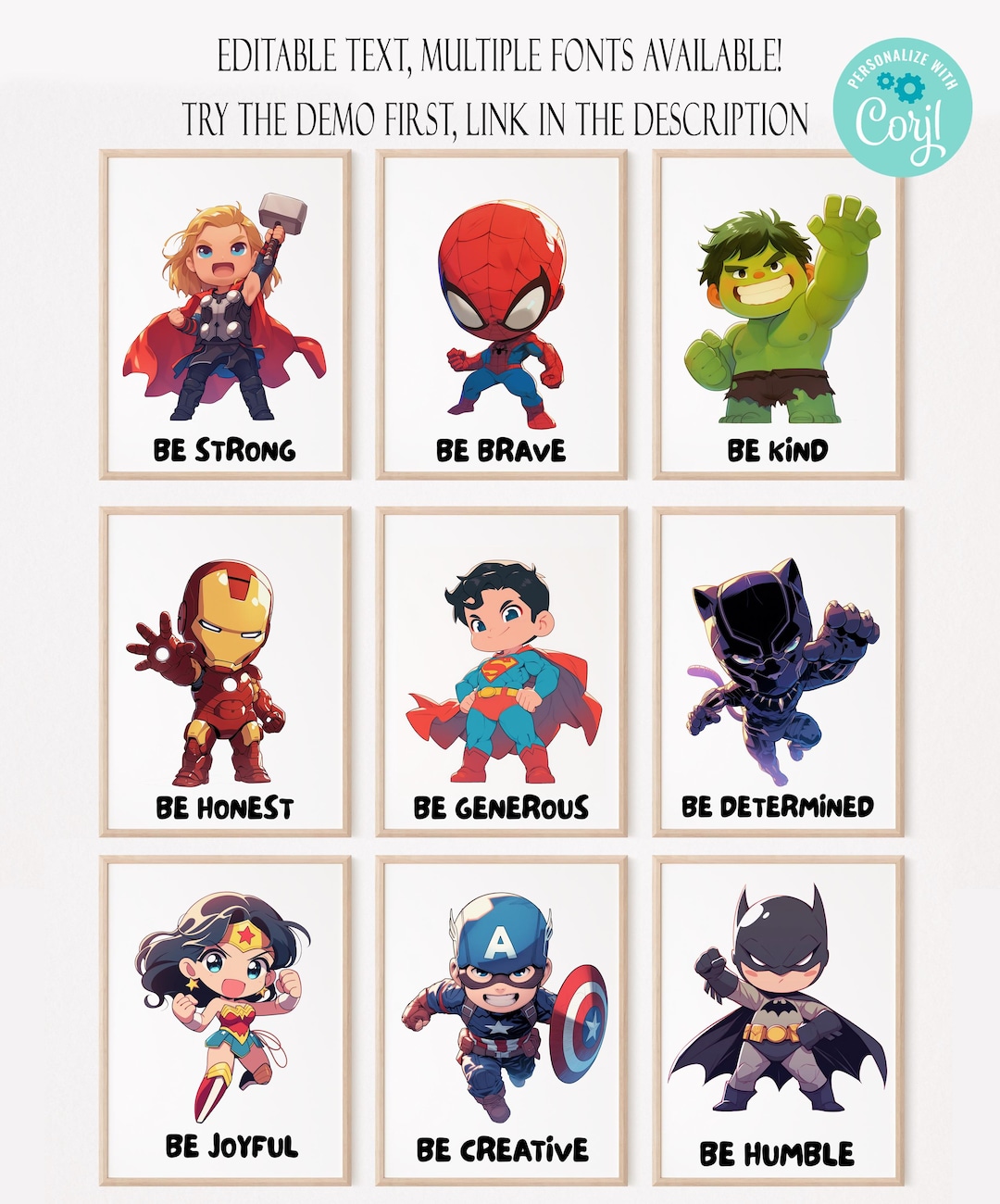 Superhero Nursery Affirmation Art Prints: Editable Kids Room Decor ...