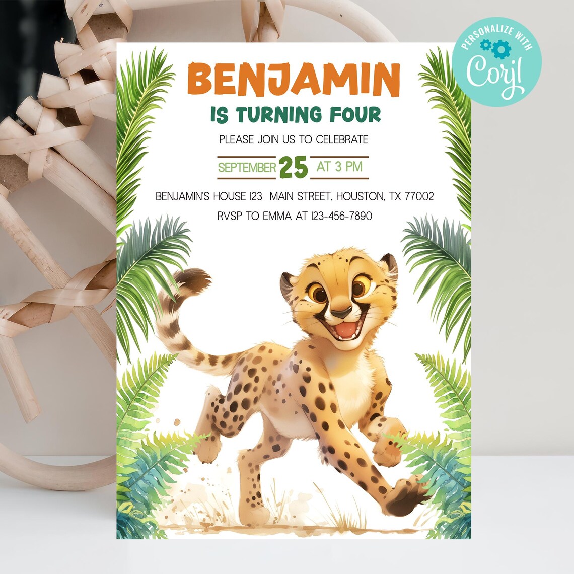 Cheetah Birthday Invitation: Safari Jungle Party Invite (digital ...