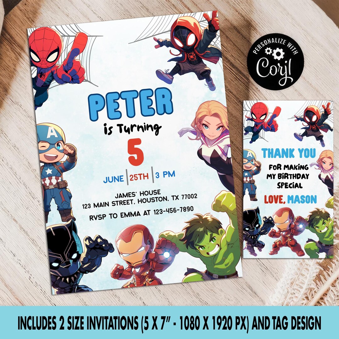 Editable Superheroes Birthday Invitation, Template Printable Birthday ...