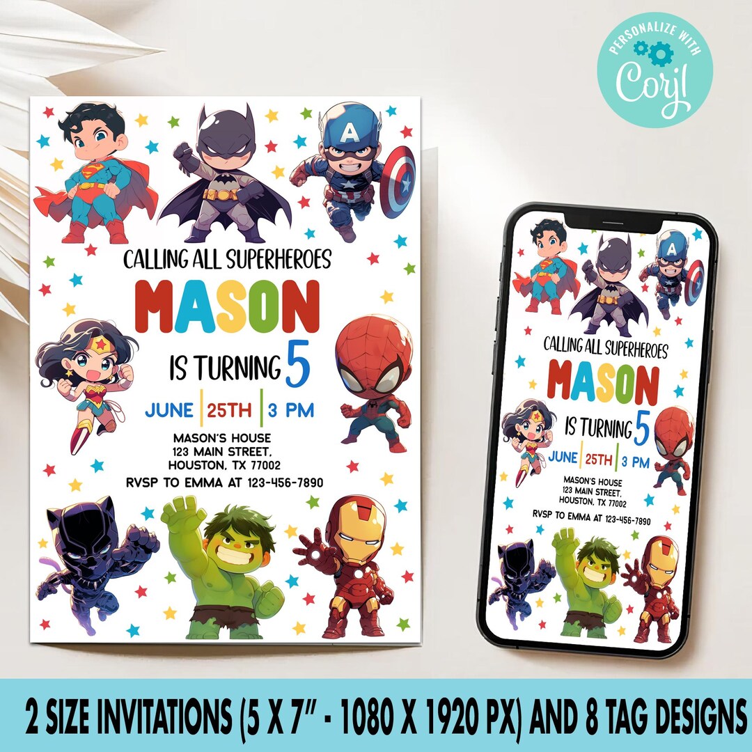 Editable Superhero Invitation, Superheroes Printable Birthday Invite ...