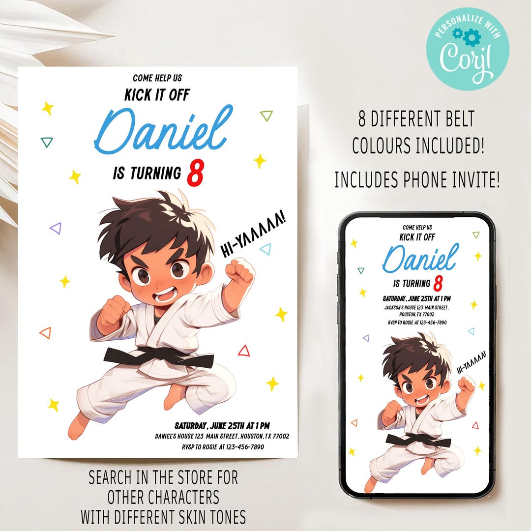 Editable Karate Birthday Invitation: Martial Arts, Taekwondo, Judo ...