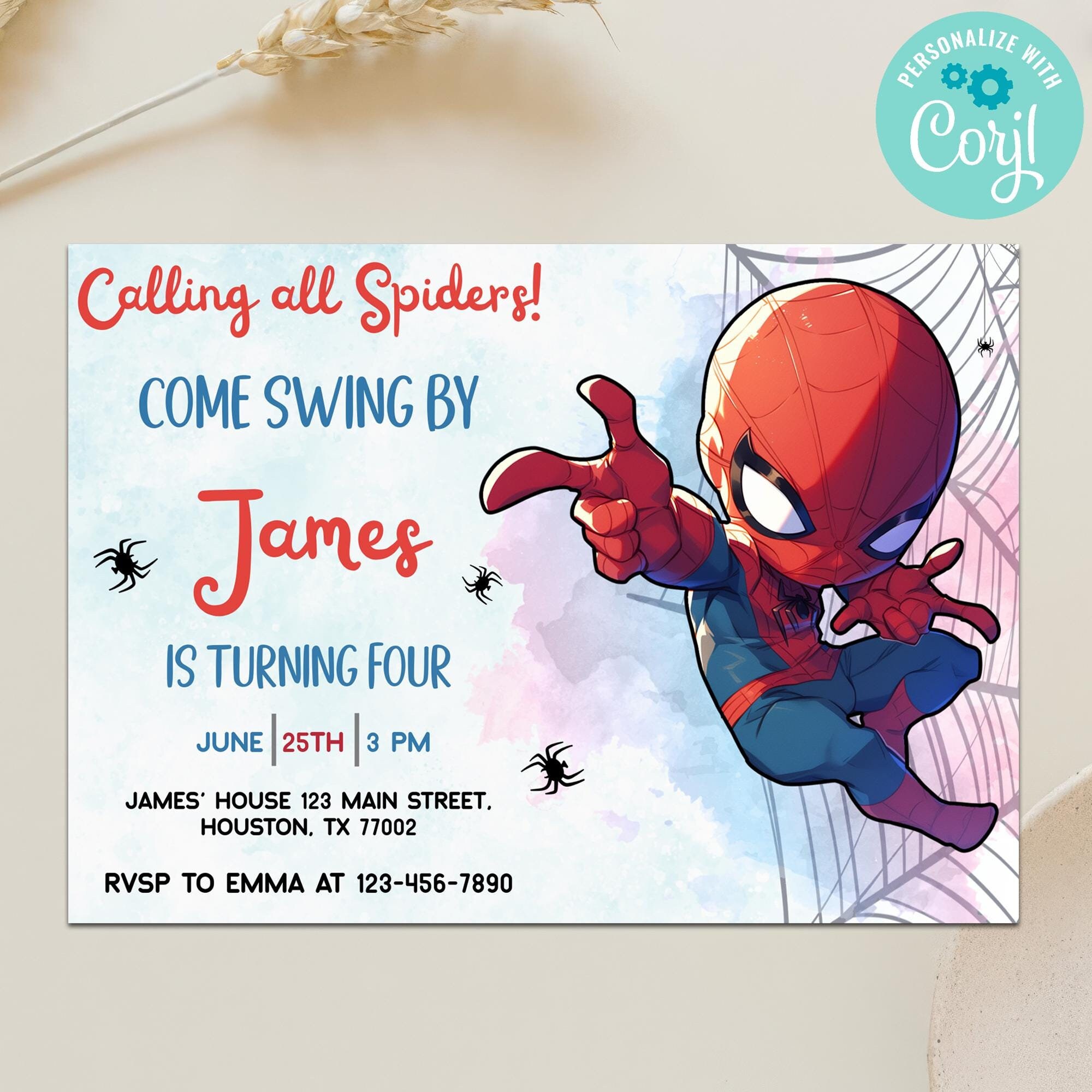 Plantilla de invitación de cumpleaños editable de Spider Man ...