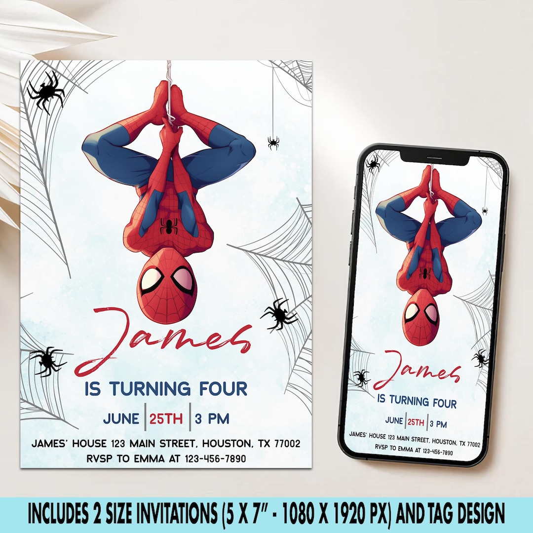 Editable Spider Man Birthday Invitation Template, Spiderman Mobile ...