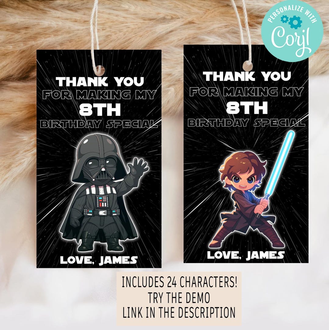 Editable Star Wars Thank You Tags: Birthday Party Favors (digital ...
