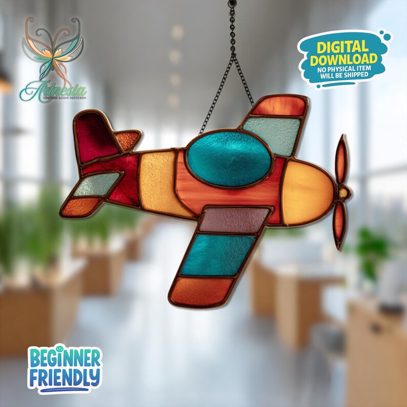 Plane Stained Glass Pattern, Air Plane Suncatcher, Stained Glass Plane ...
