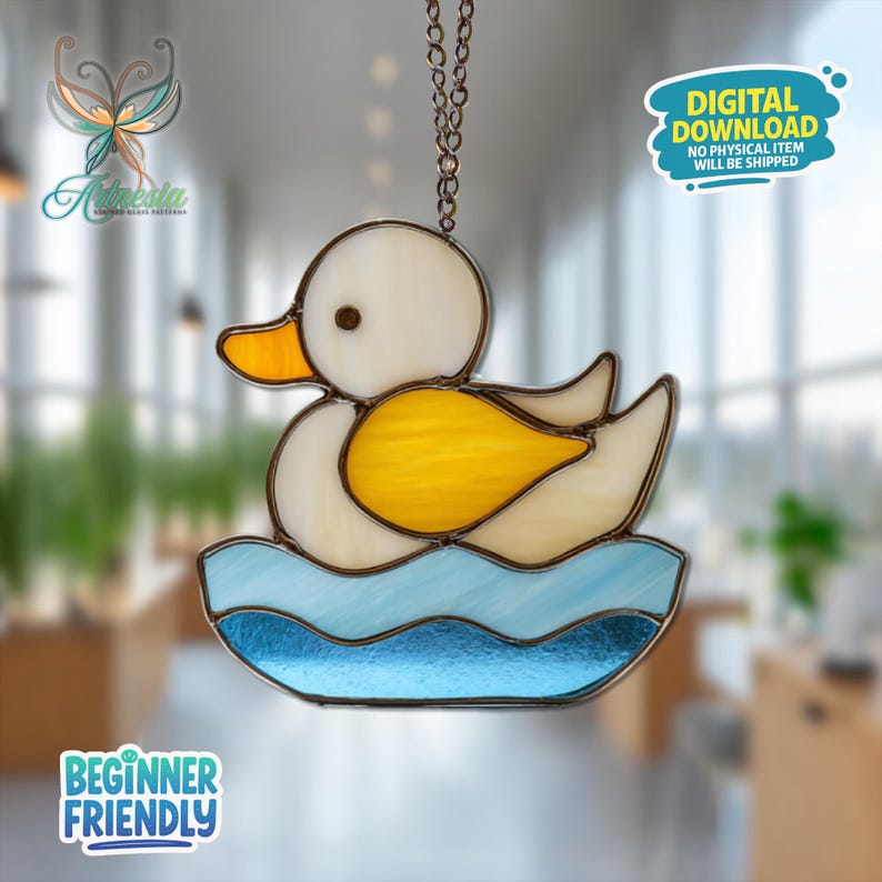 Swimming Duck Stained Glass Pattern, Duck Suncatcher, Animal Crafting ...