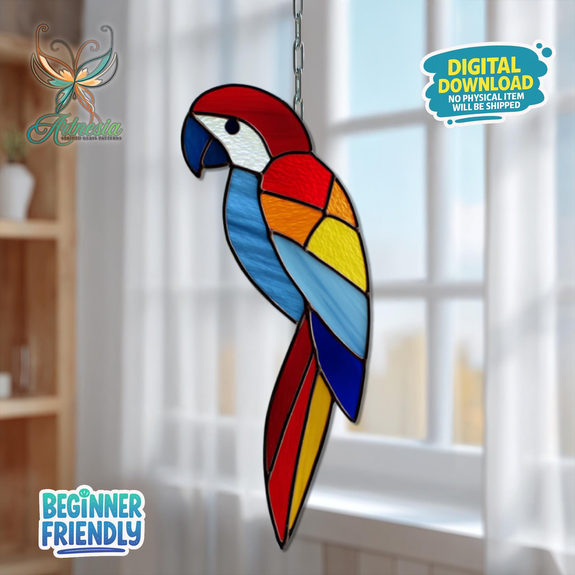 Parrot Bird Stained Glass Pattern, Bird Suncatcher, Stained Glass Bird ...