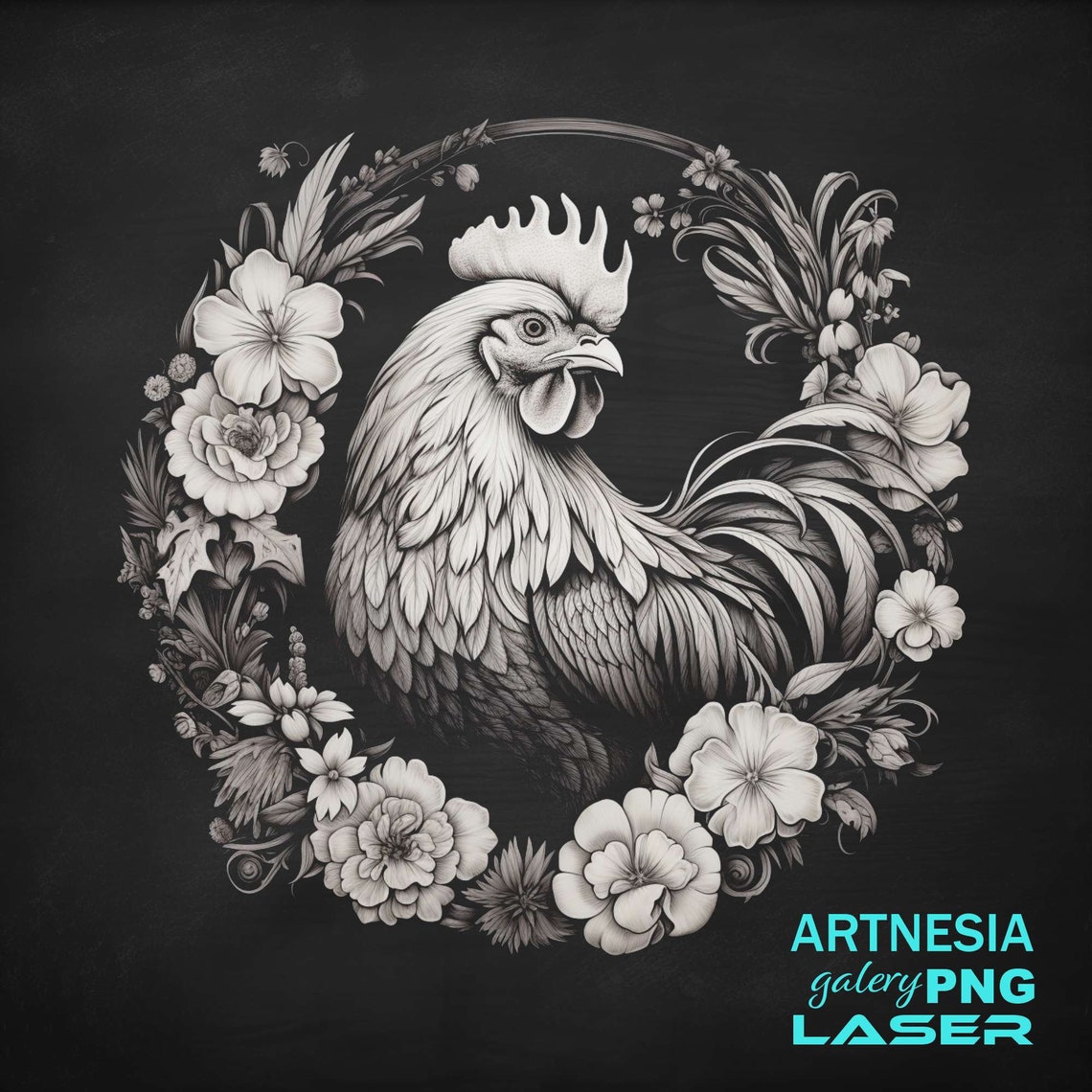 Rooster V2 PNG Laser Engraving File for Slate Coaster, Laser Ready ...