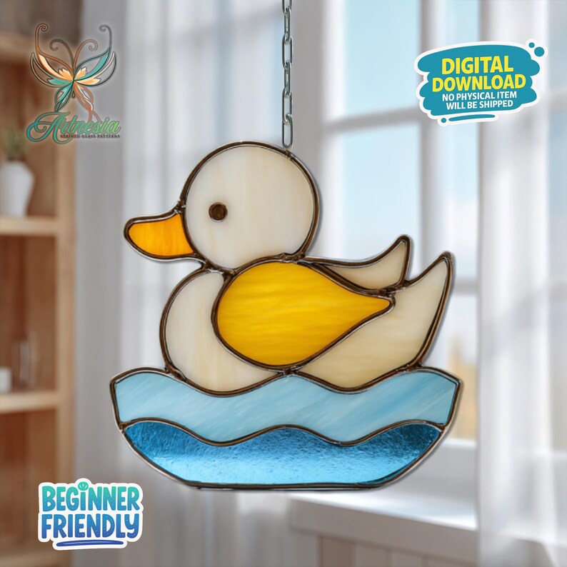 Swimming Duck Stained Glass Pattern, Duck Suncatcher, Animal Crafting ...