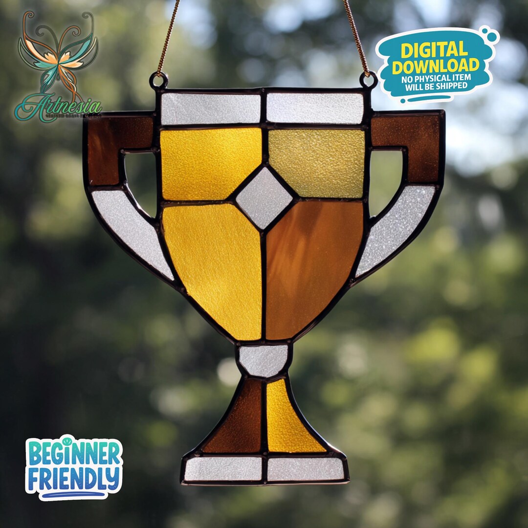 Trophy Cup Stained Glass Pattern, Trophy Suncatcher, Stained Glass ...