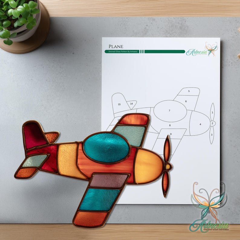 Plane Stained Glass Pattern, Air Plane Suncatcher, Stained Glass Plane ...