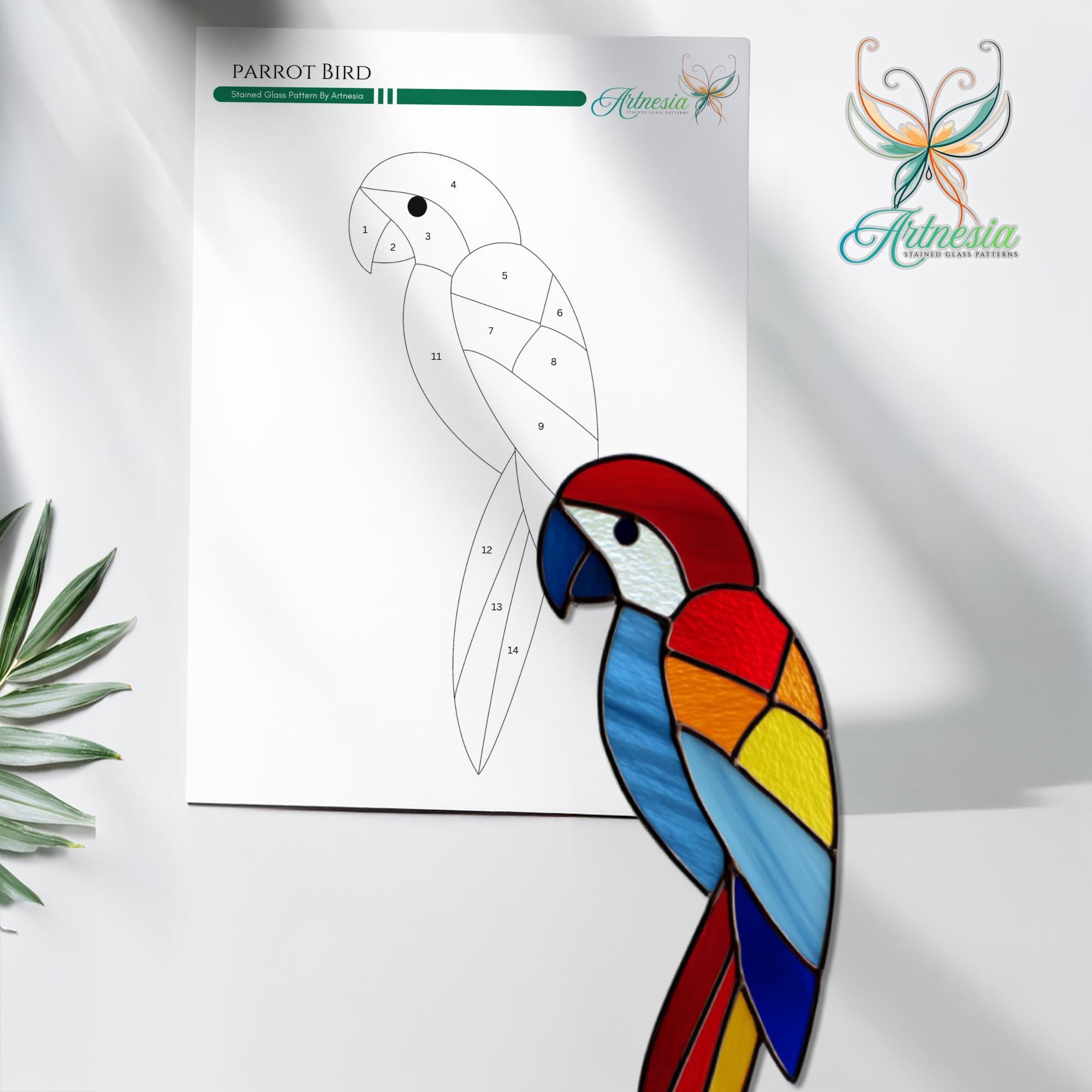 Parrot Bird Stained Glass Pattern, Bird Suncatcher, Stained Glass Bird ...