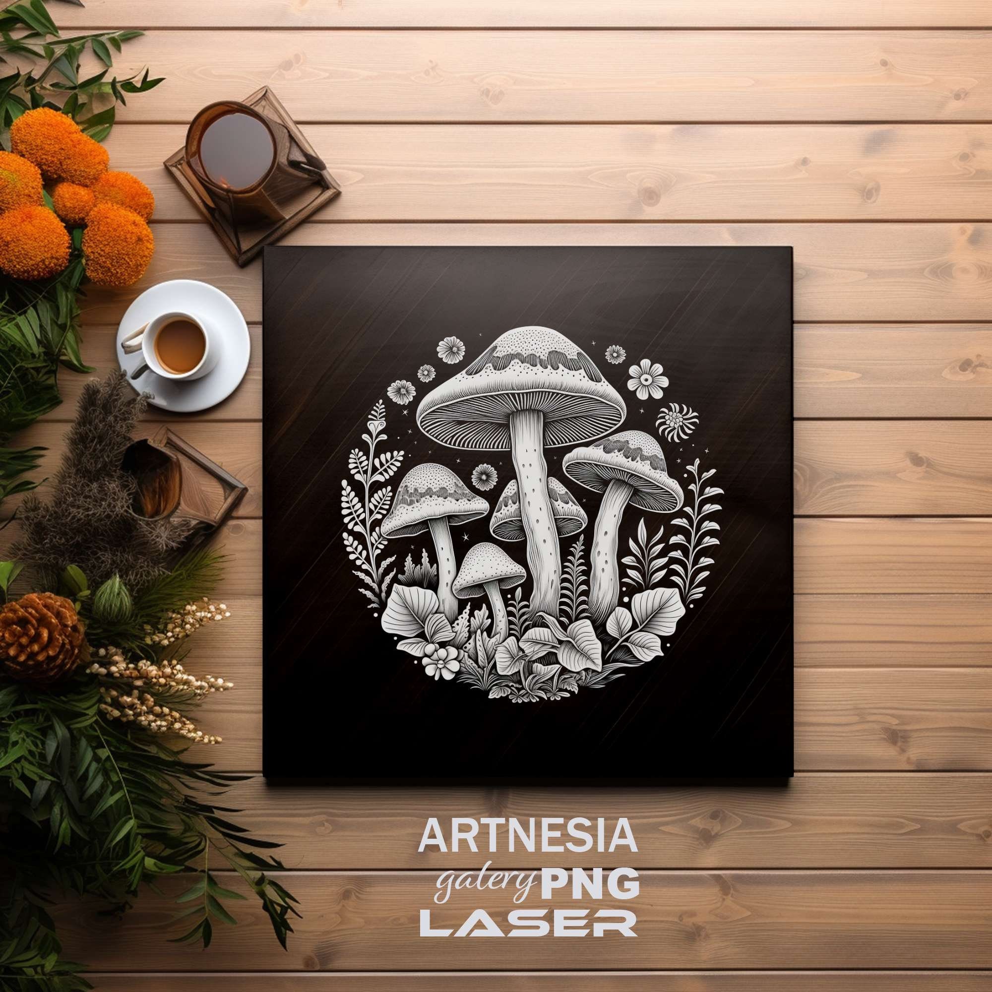Mushroom V2 PNG Laser Engraving File for Slate Coaster, Laser Ready ...