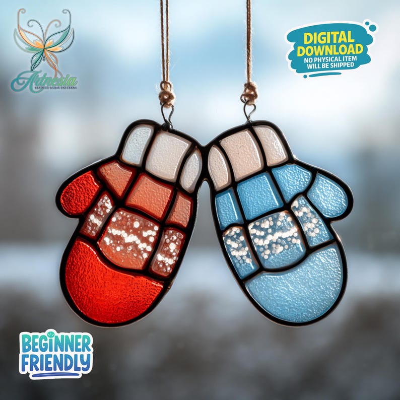 Winter Mittens Stained Glass Pattern, Mittens Suncatcher, Gloves ...