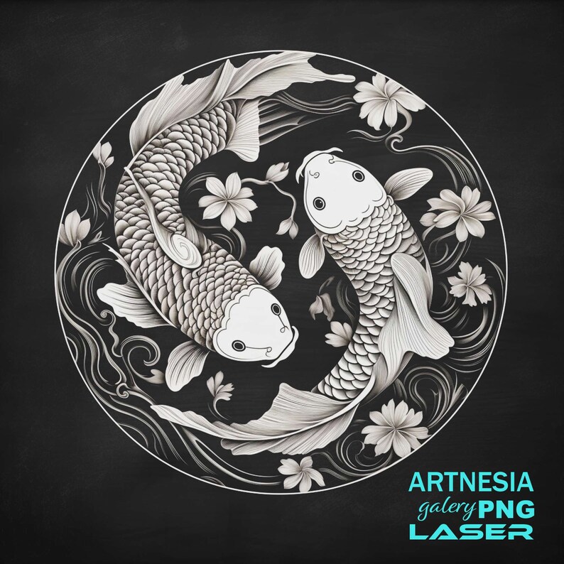 Koi fish v2 PNG Archivo de grabado láser para Slate Coaster, Diseño ...