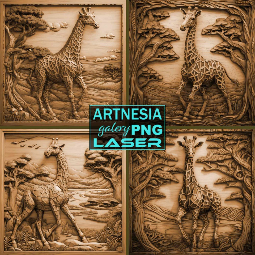 4 Giraffe 3D Illusion PNG Laser Burn File, Digital Relief Design ...