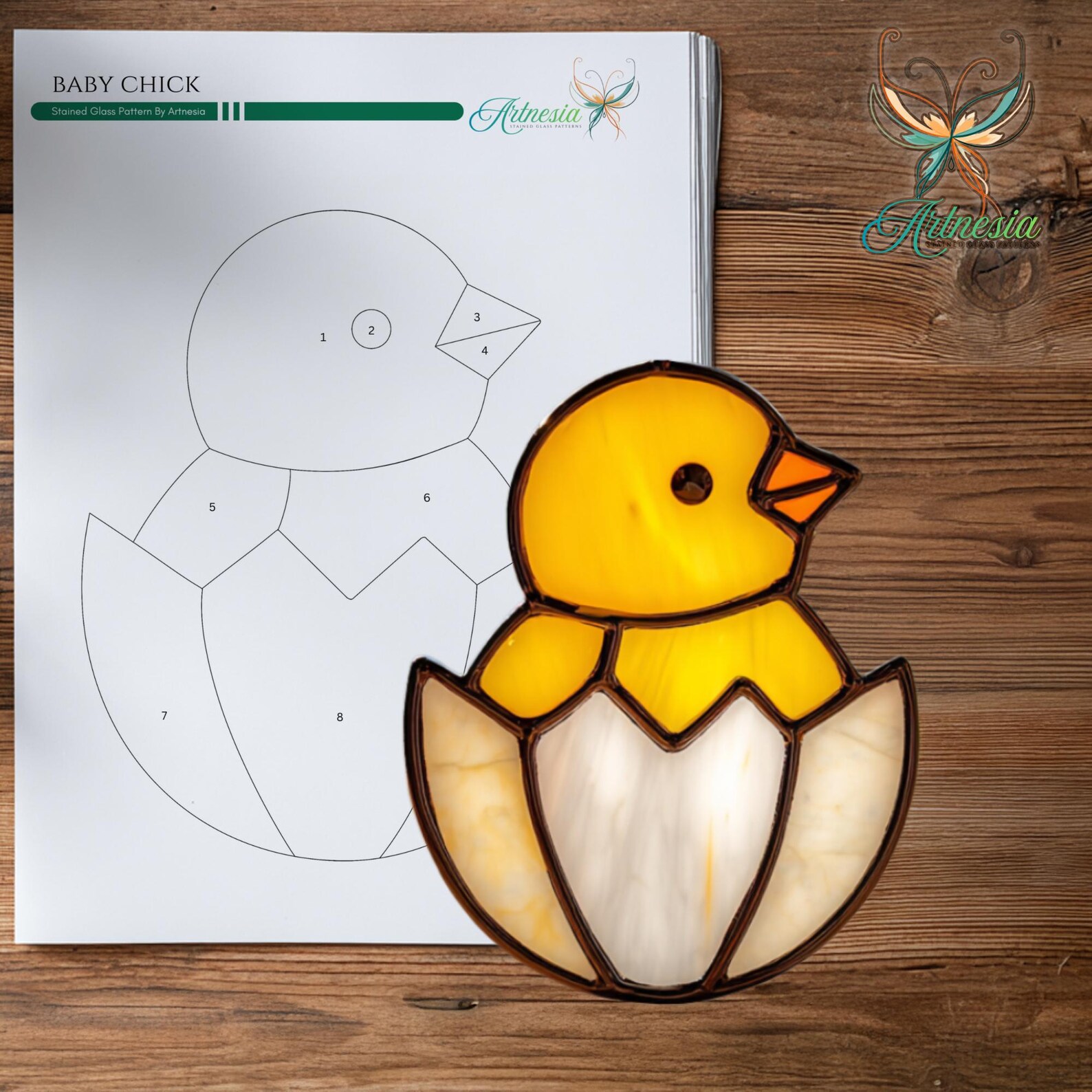 Baby Chick Stained Glass Pattern, Cute Chick Suncatcher, Stained Glass ...