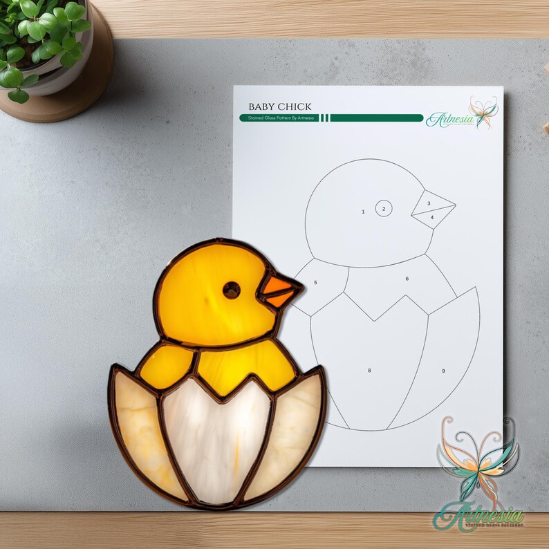 Baby Chick Stained Glass Pattern, Cute Chick Suncatcher, Stained Glass ...