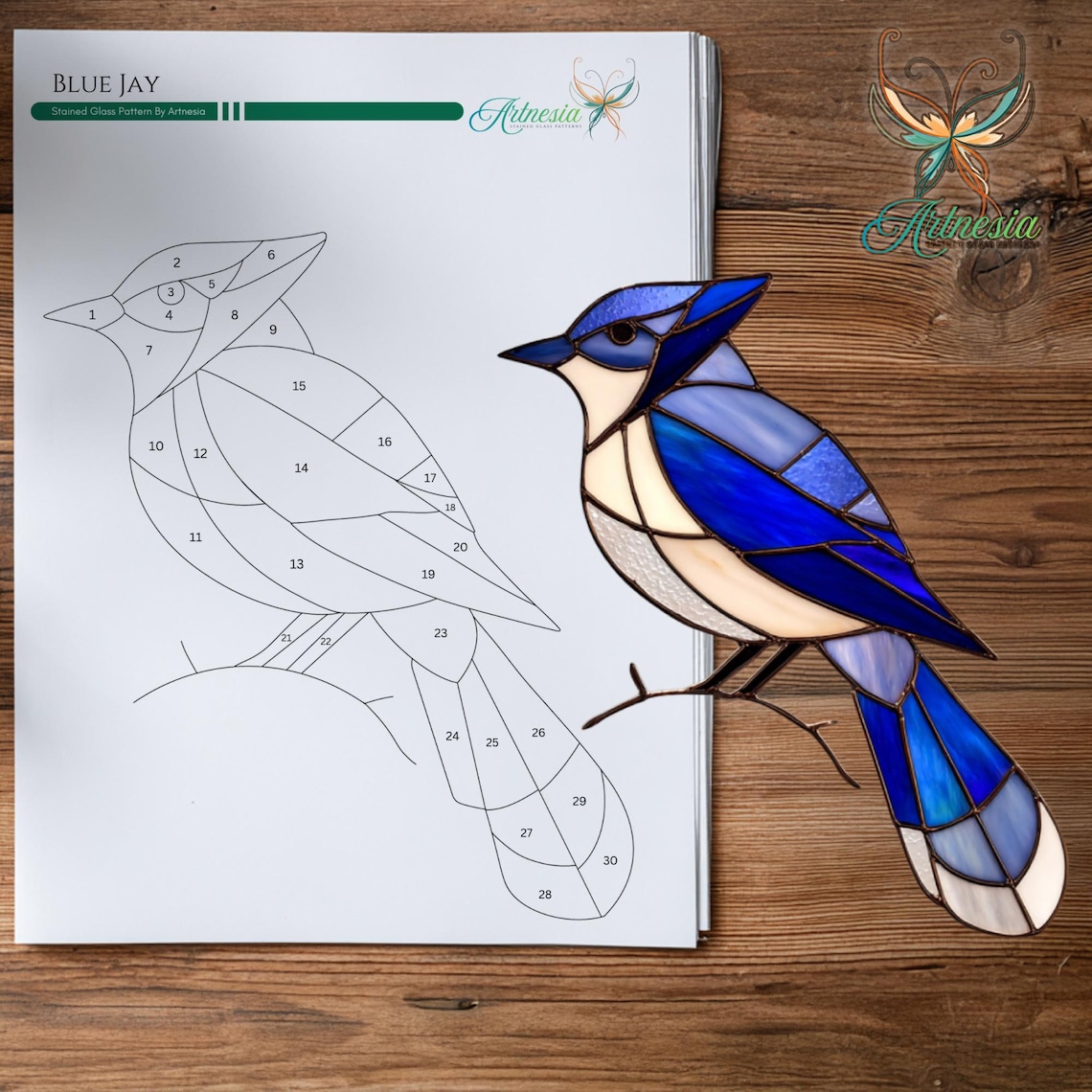 Blue Jay Stained Glass Pattern, Bird Stained Glass, Animal Suncatcher ...