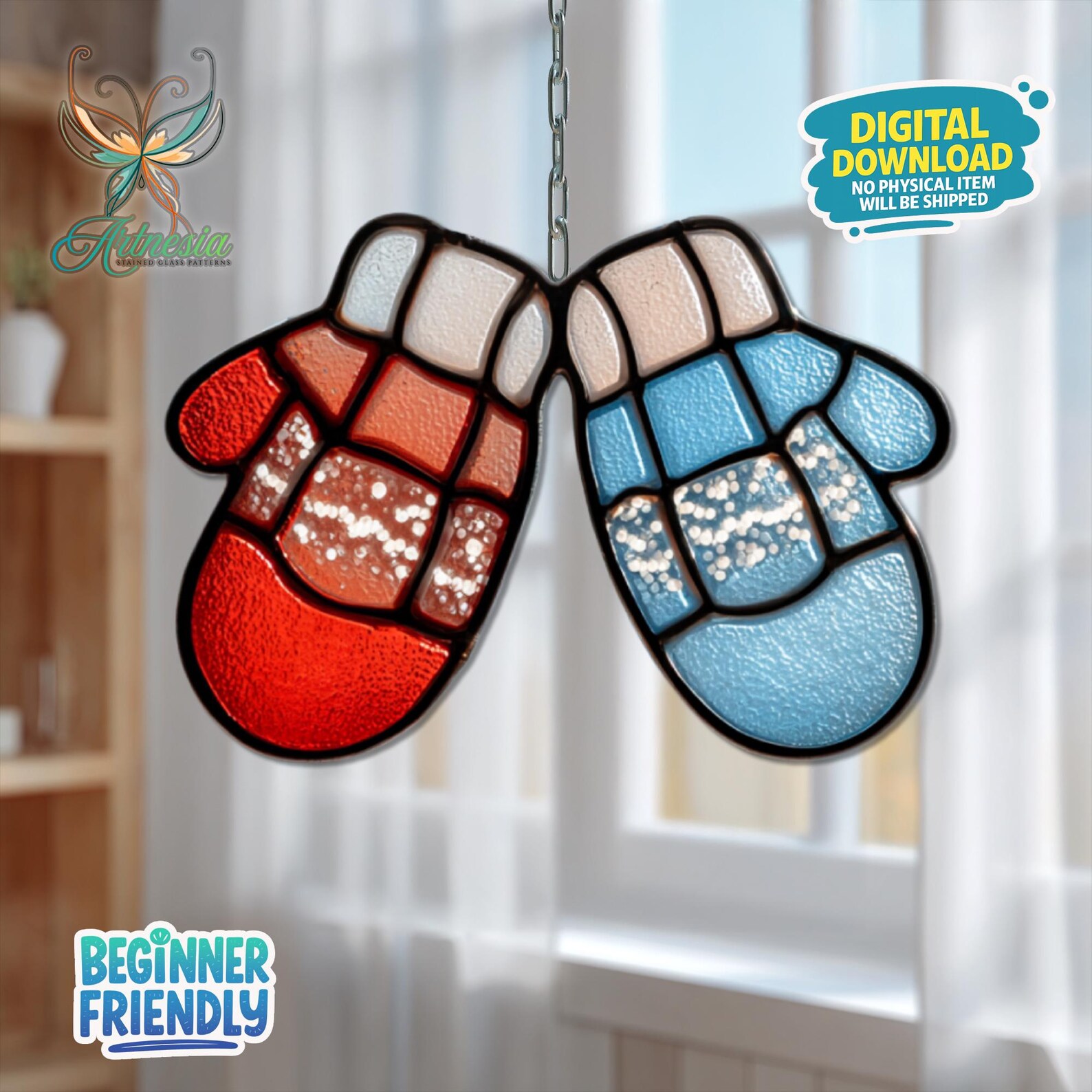 Winter Mittens Stained Glass Pattern, Mittens Suncatcher, Gloves ...