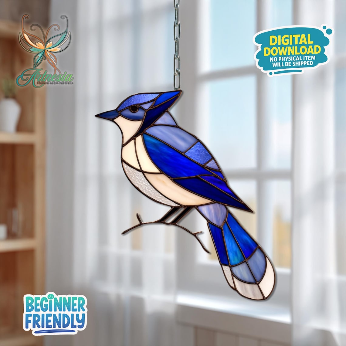 Blue Jay Stained Glass Pattern, Bird Stained Glass, Animal Suncatcher ...