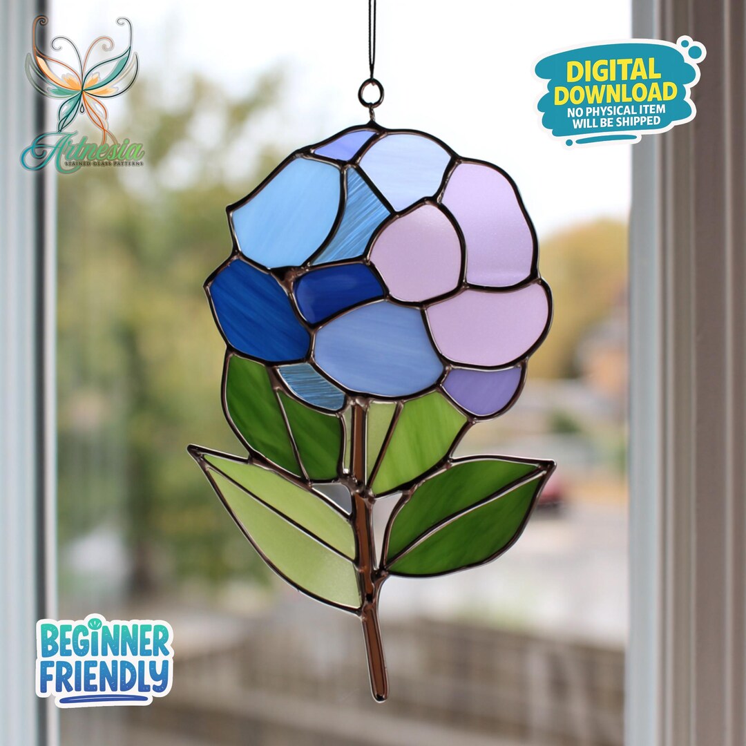 Hydrangea Stained Glass Pattern, Flower Suncatcher, Hydrangea Stained ...