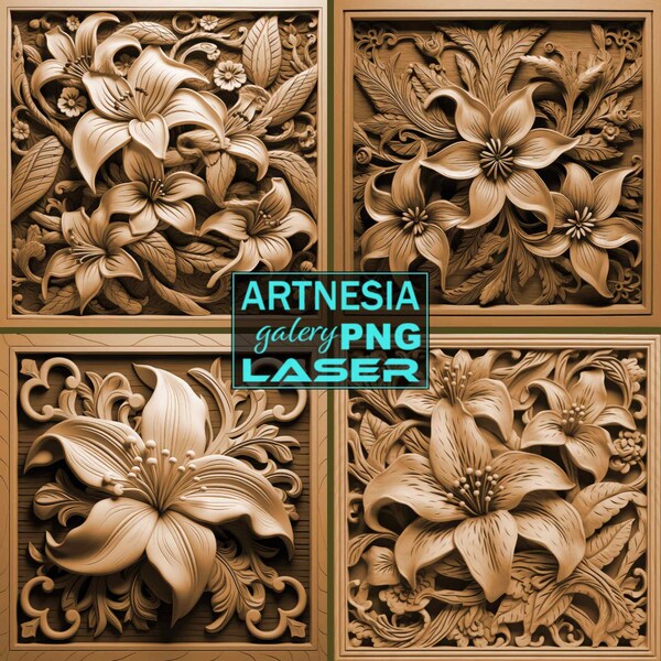 4 Poppy Flower 3D Illusion PNG Laser Burn File, Digital Relief Design ...