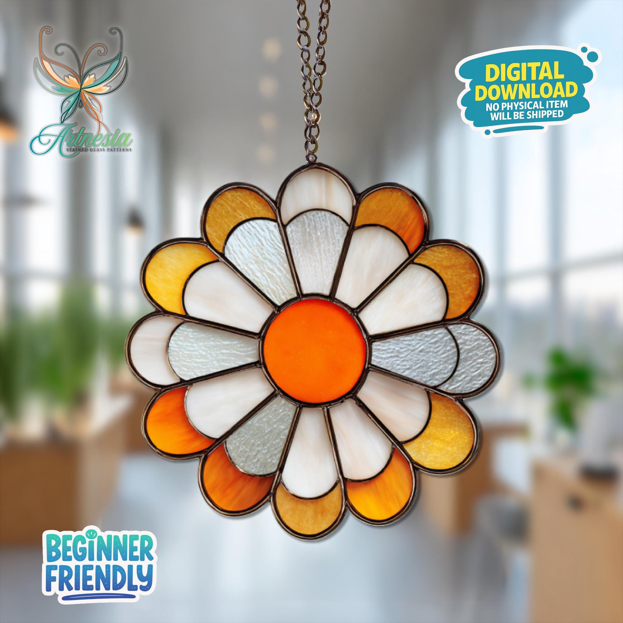 Orange Daisy Stained Glass Pattern, Suncatcher, Daisy Flower Glass ...