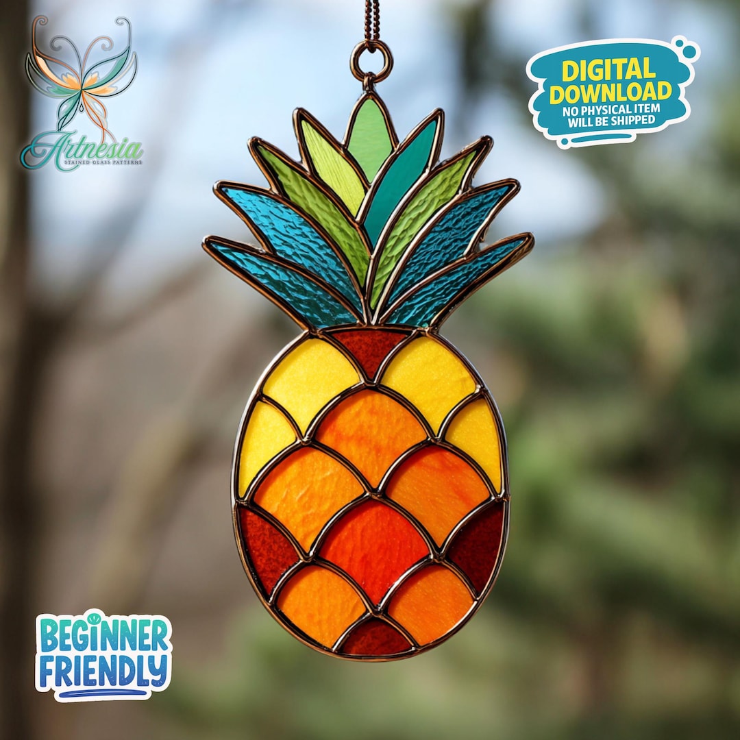 Pineapple Stained Glass Pattern, Pineapple Suncatcher, Stained Glass ...