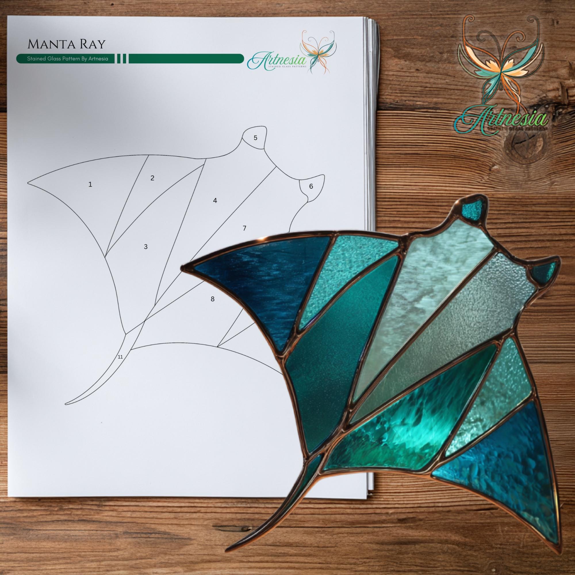 Manta Ray Stained Glass Pattern, Manta Ray Suncatcher, Stained Glass ...