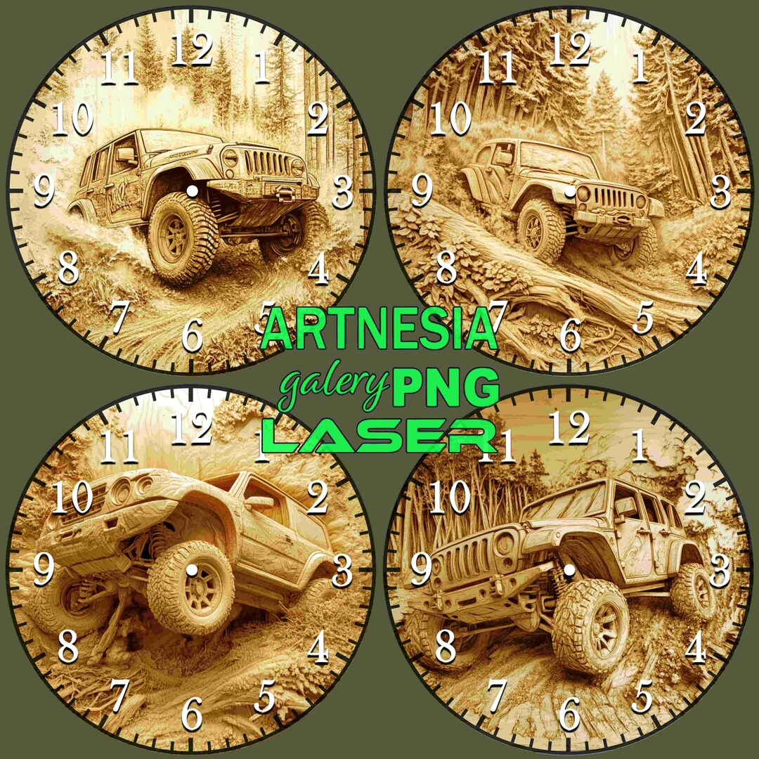 4 Off-road 3D Illusion Clock Template PNG Laser Burn File, Digital ...