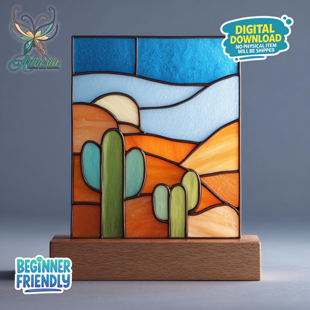 Desert Landscape Stained Glass Pattern, Desert Suncatcher, Stained ...