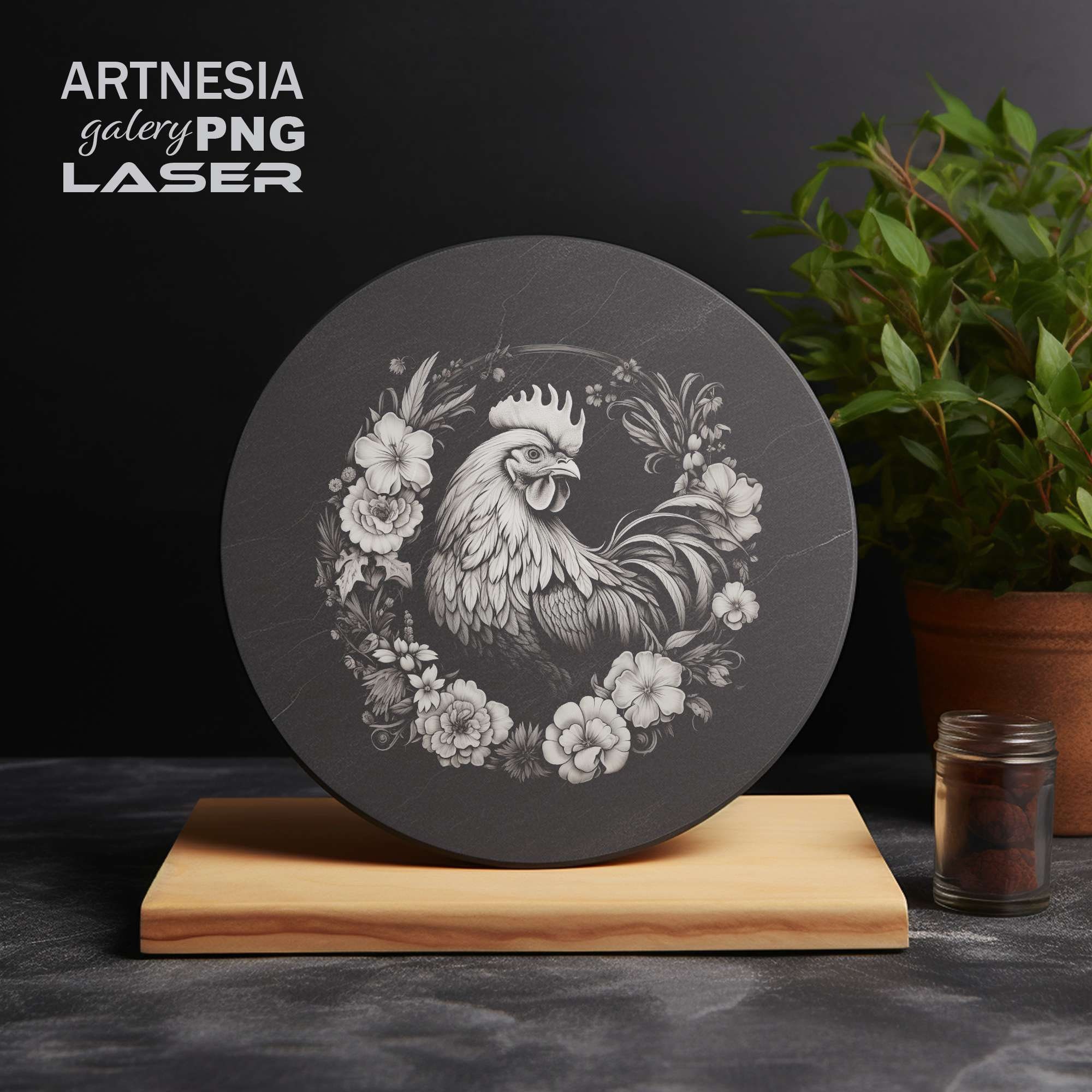 Rooster V2 PNG Laser Engraving File for Slate Coaster, Laser Ready ...