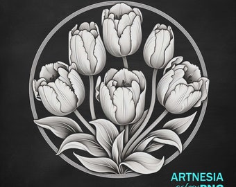 Tulip Flower V3 PNG Laser Engraving File for Slate Coaster, Laser Ready ...