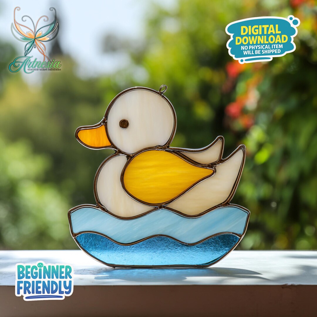 Swimming Duck Stained Glass Pattern, Duck Suncatcher, Animal Crafting ...
