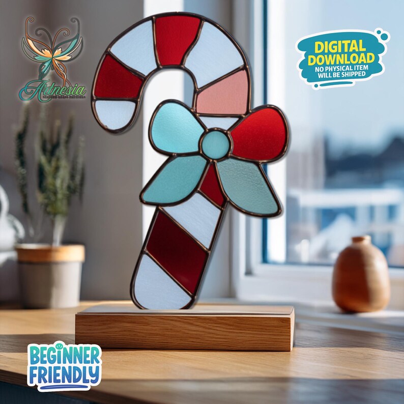 Candy Cane Stained Glass Pattern, Candy Cane Suncatcher, Home Decor ...