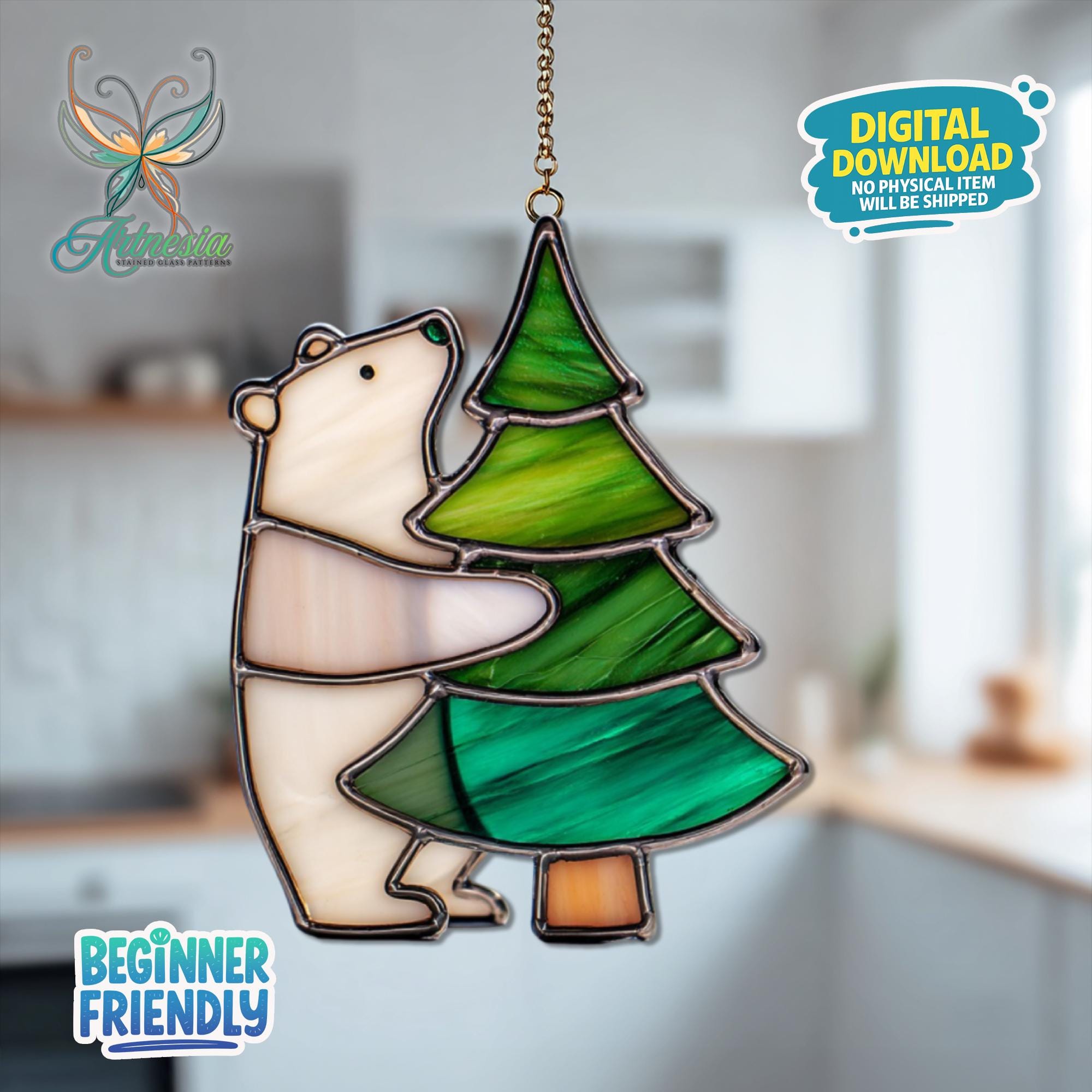Bear Hugging a Tree Stained Glass Pattern, Bear Suncatcher, Tree ...