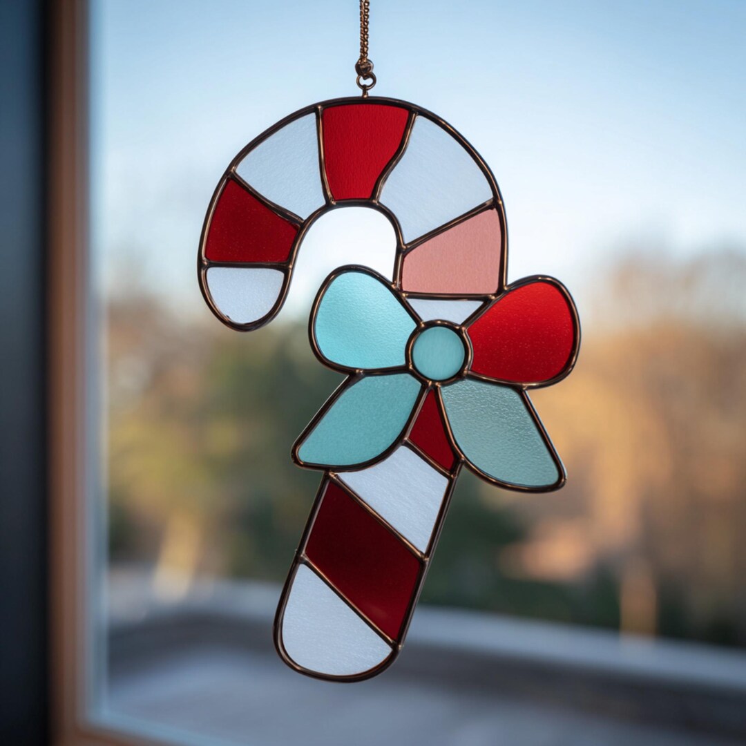 Candy Cane Stained Glass Pattern, Candy Cane Suncatcher, Home Decor ...