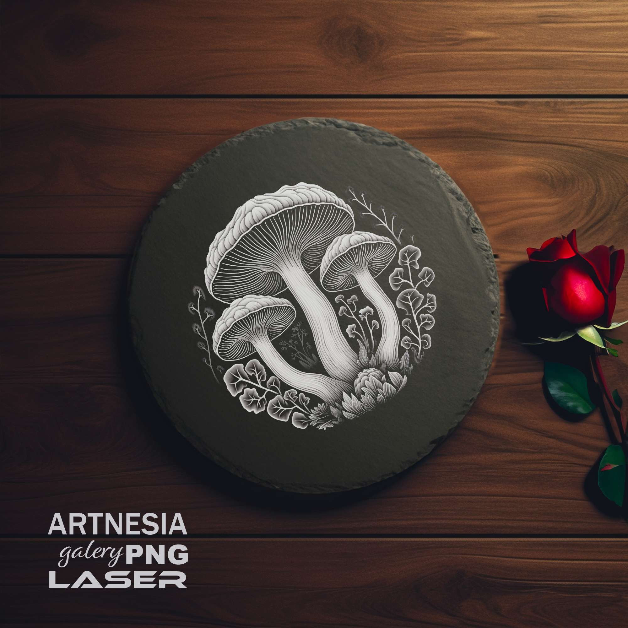 Mushroom PNG Laser Engraving File for Slate Coaster, Laser Ready Design ...