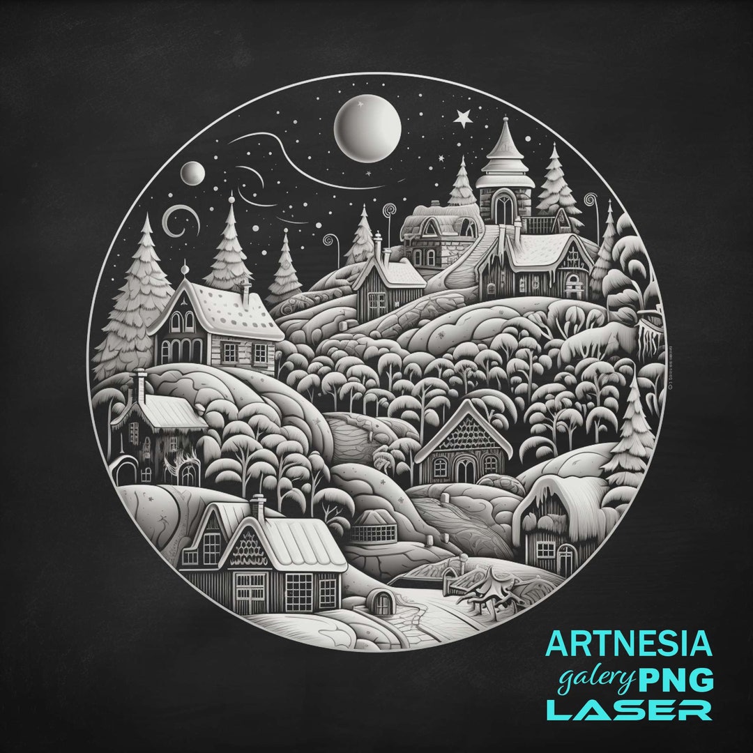 Snowy Village V2 PNG Laser Engraving File for Slate Coaster, Laser ...