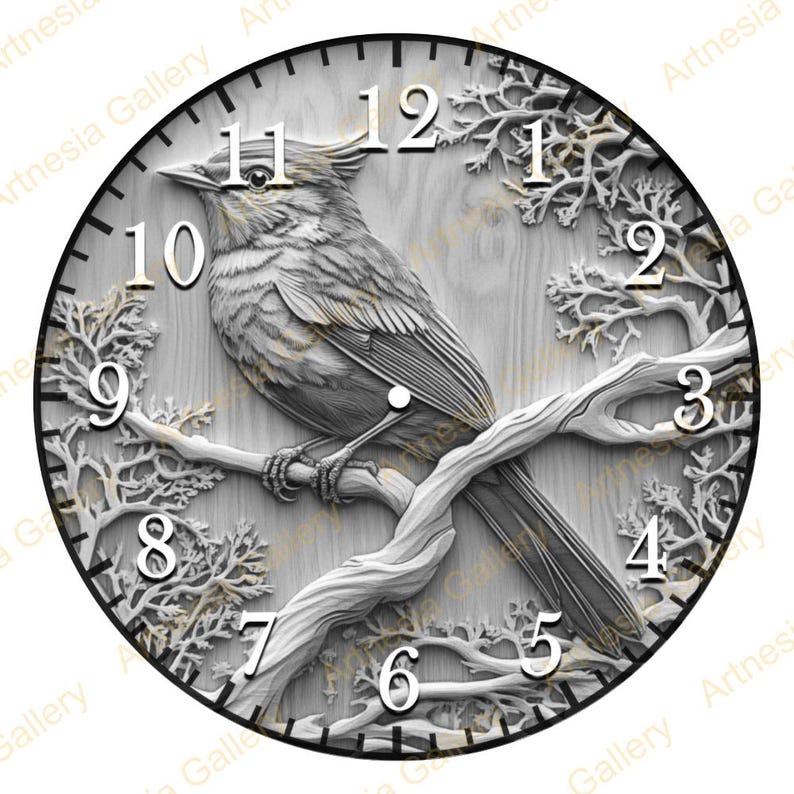 4 Bird 3D Illusion Clock Template PNG Laser Burn File, Digital Relief ...