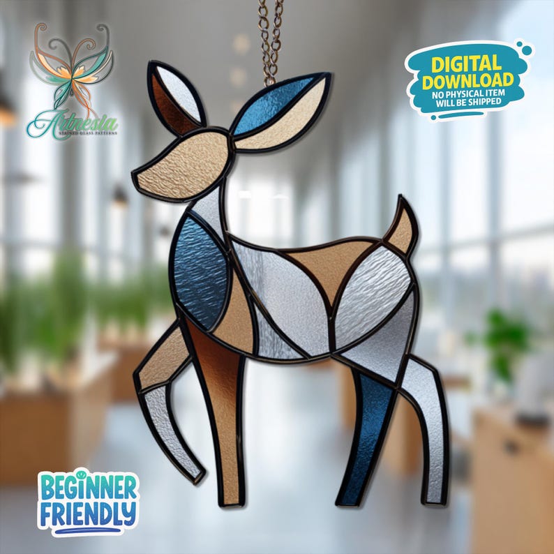 Nordic Reindeer Stained Glass Pattern, Reindeer Suncatcher, Stained ...